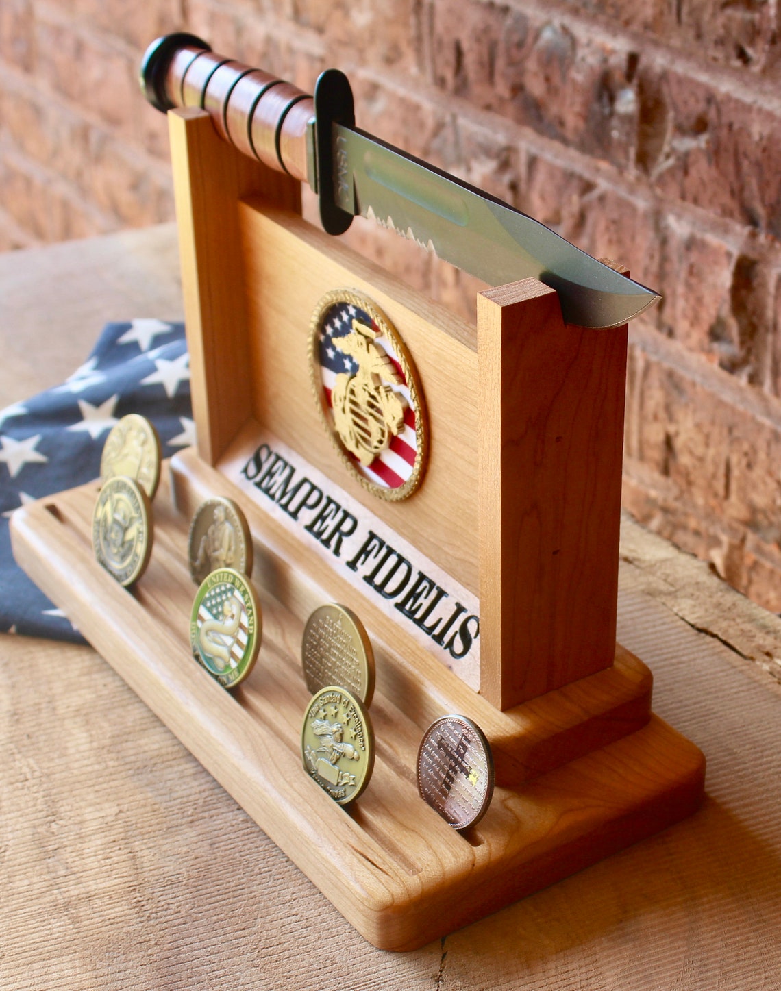Marine Corps Wood Display Stand for Knife and Challenge Coins - Semper ...