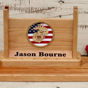 USMC Personalized Gift Wood Display Stand for Knife and Challenge Coin ...
