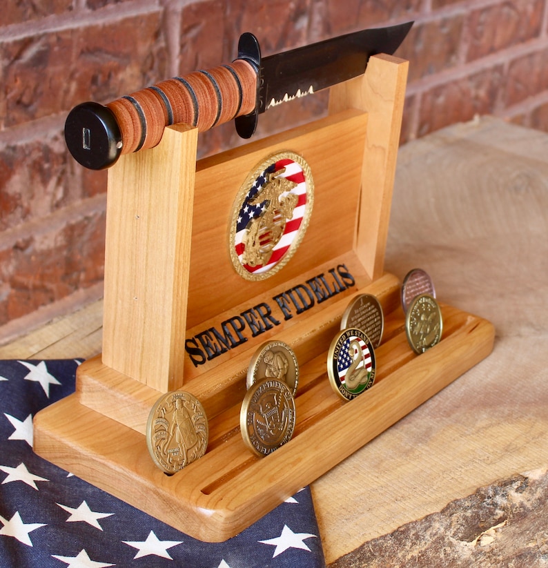 Marine Corps Wood Display Stand for Knife and Challenge Coins - Semper ...