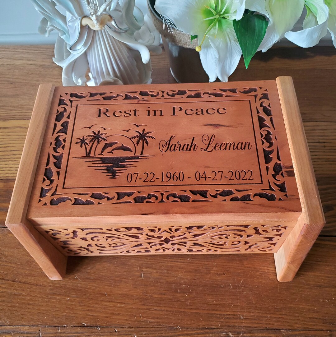 Dolphin Themed Cremation Wood Box for Human Ashes Ocean Lover Funeral ...