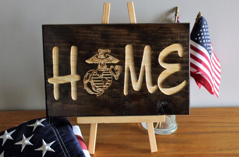Home Sign, Carved Wood Sign, Engraved Sign, Military Home Decor, USMC ...