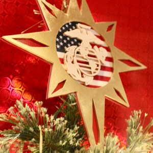 USMC Christmas Tree Topper Made of Wood With EGA and American Flag ...