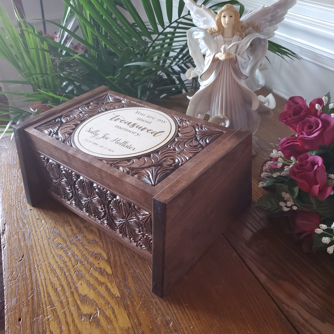 Personalized Wood Box Adult Cremation Urn Artistic Details Wooden Urn ...