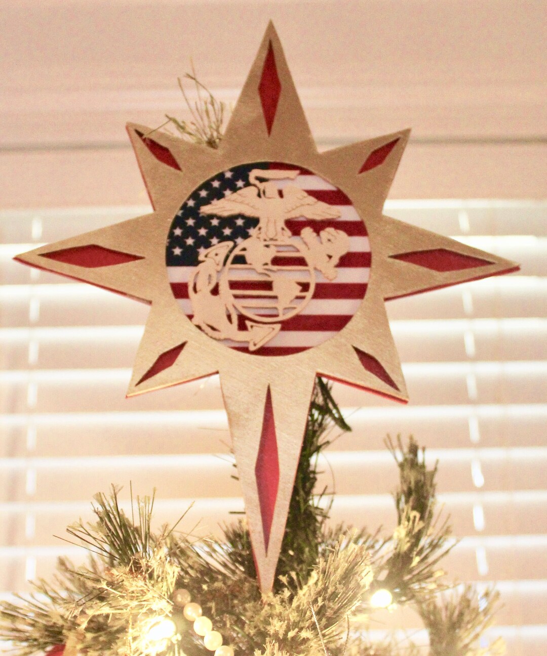 USMC Christmas Tree Topper Made of Wood With EGA and American Flag ...