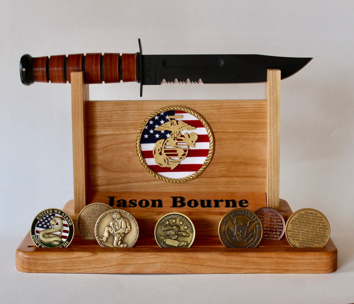 USMC Personalized Gift Wood Display Stand for Knife and - Etsy