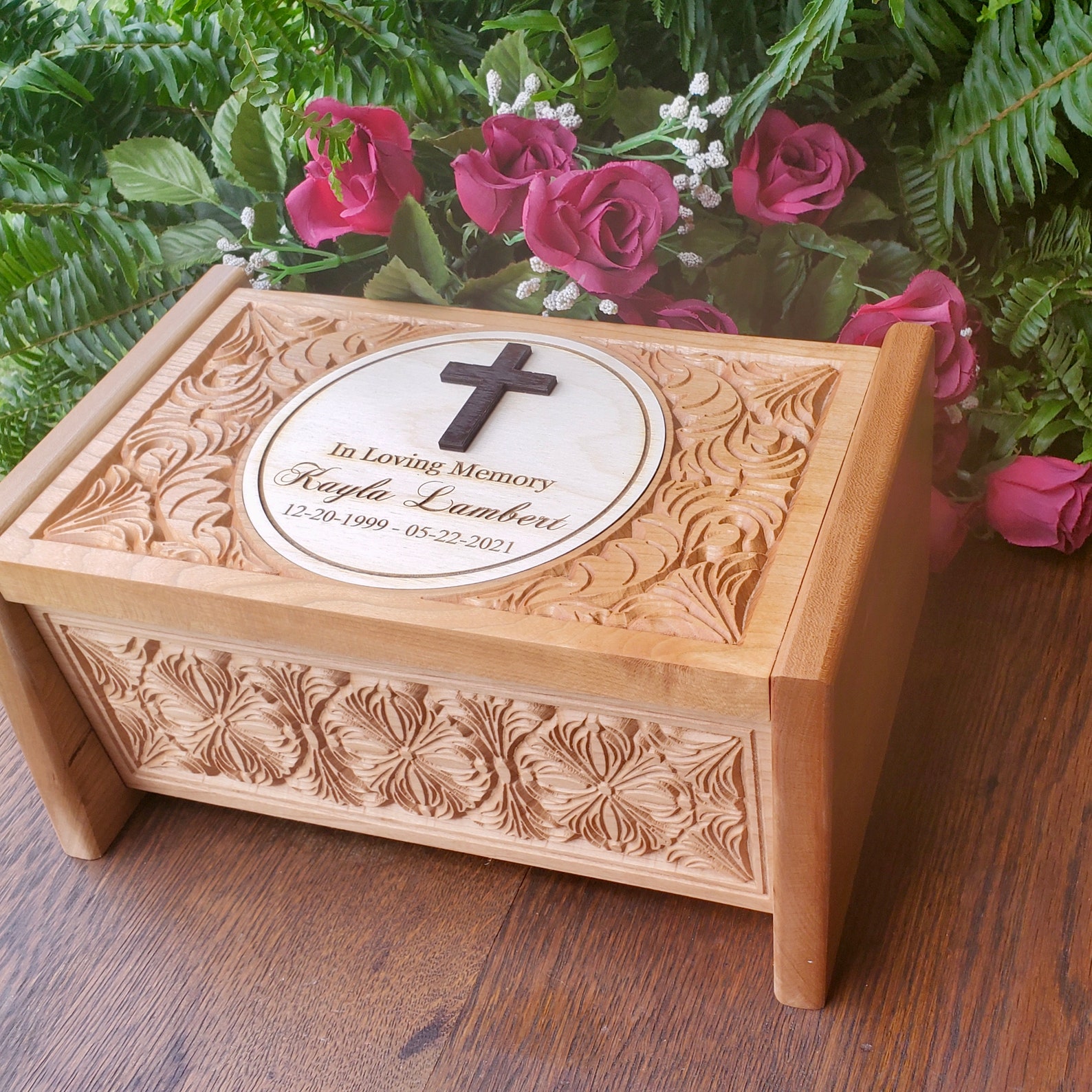 Religious Cross Cremation Urn for Adult Ashes, Wooden Box Keepsake Urn ...