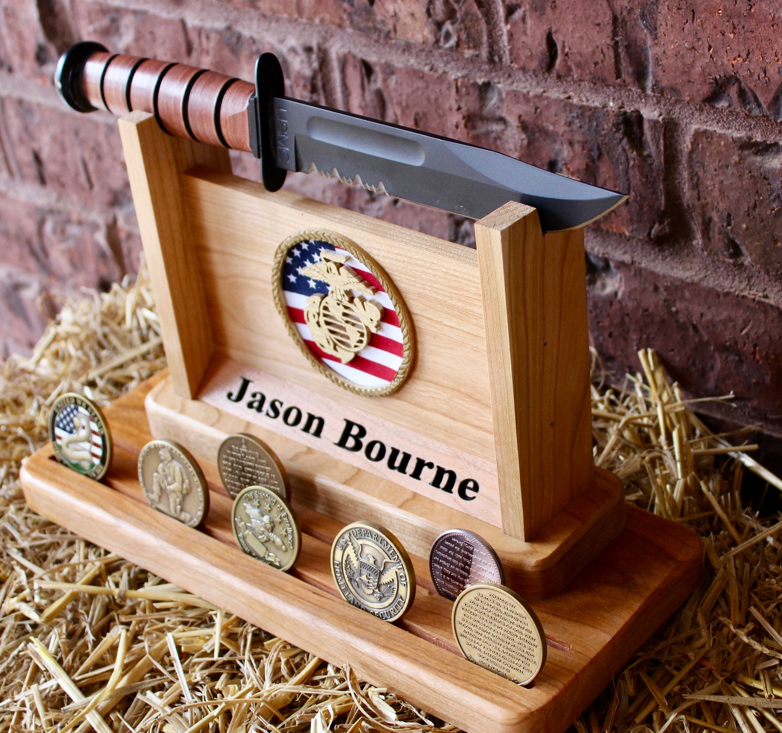 USMC Personalized Gift Wood Display Stand for Knife and | Etsy