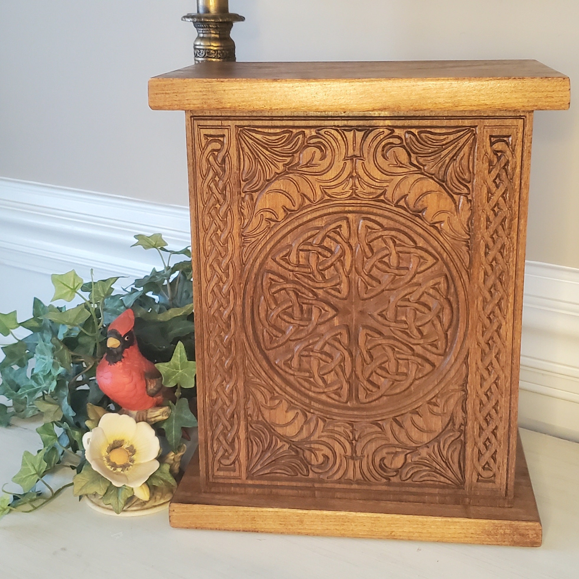 Celtic Knot Wooden Box Urn for Ashes Handcrafted Carved Wood | Etsy