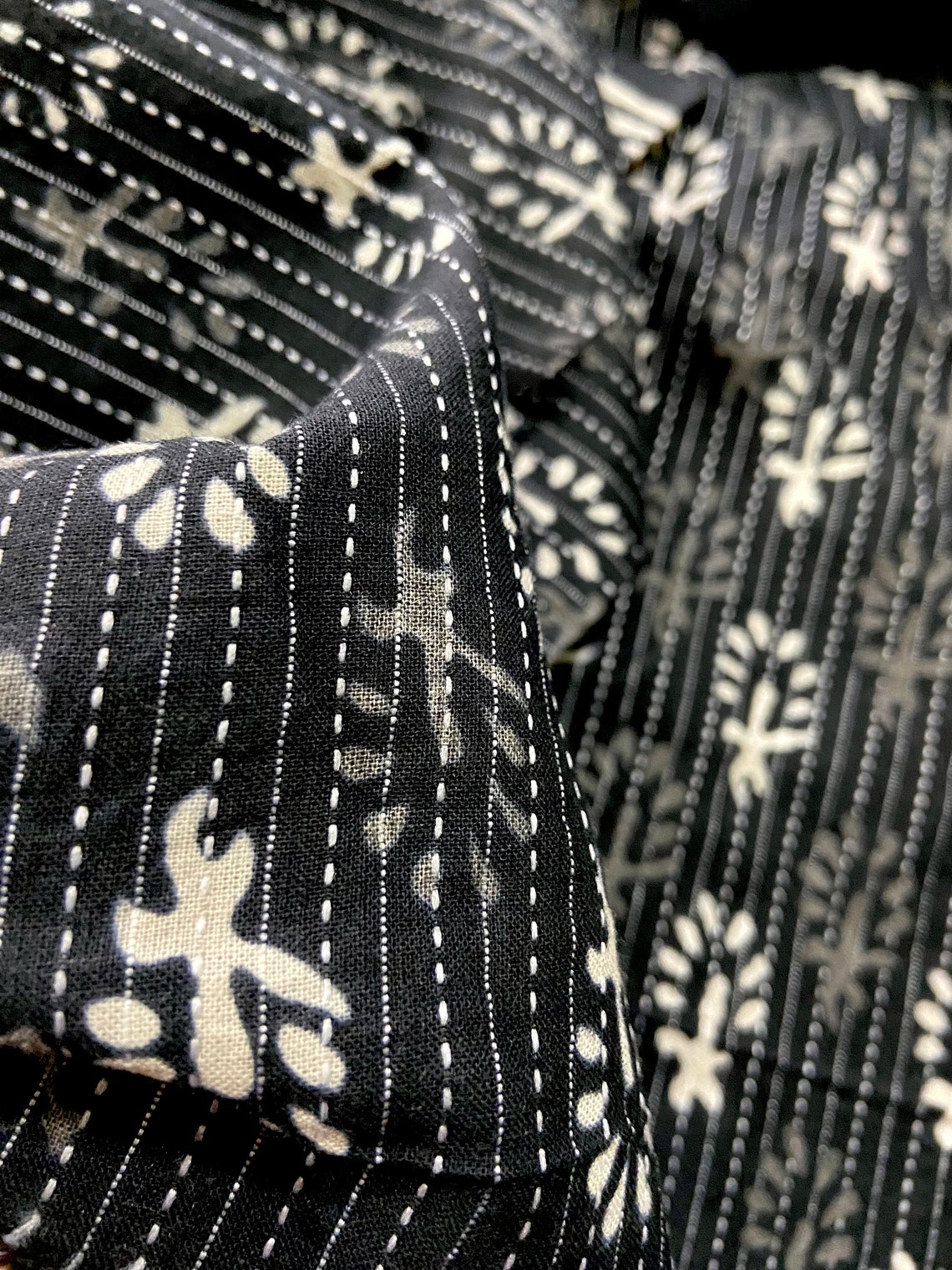 Black and White Hand Block Print Cotton Fabric for Dress Making Sewing ...