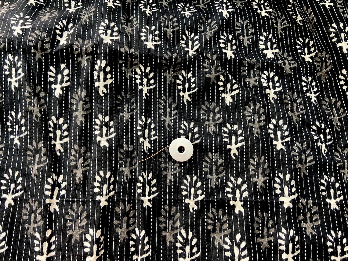 Black and White Hand Block Print Cotton Fabric for Dress Making Sewing ...