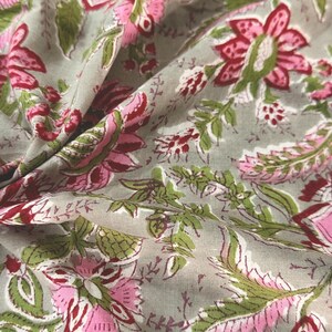 Big Floral Hand Block Print Fabric, 100% Cotton, Lightweight, Big ...