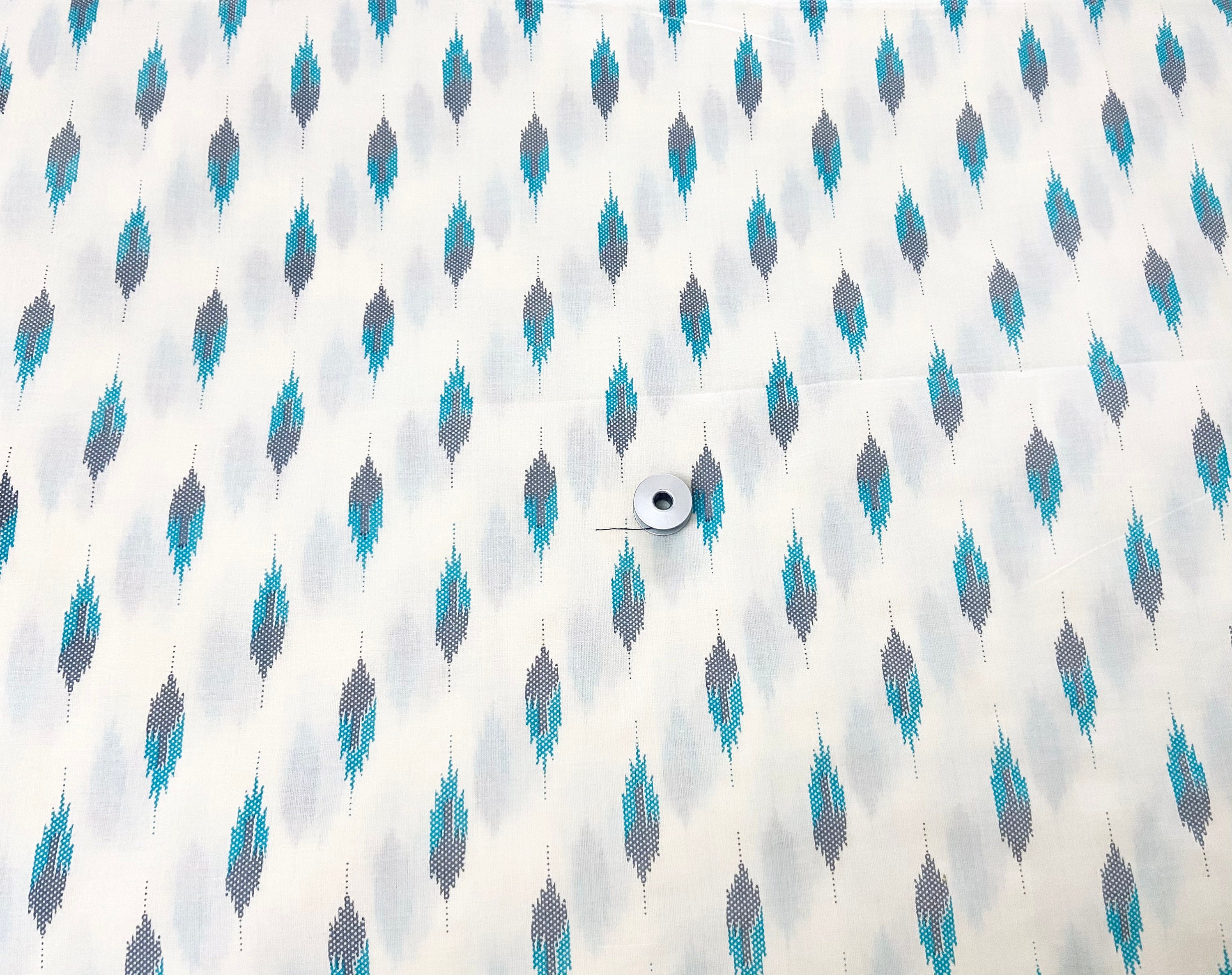 Ivory White Soft Indian Cotton Fabric With Blue Grey Ikat Print 44 ...