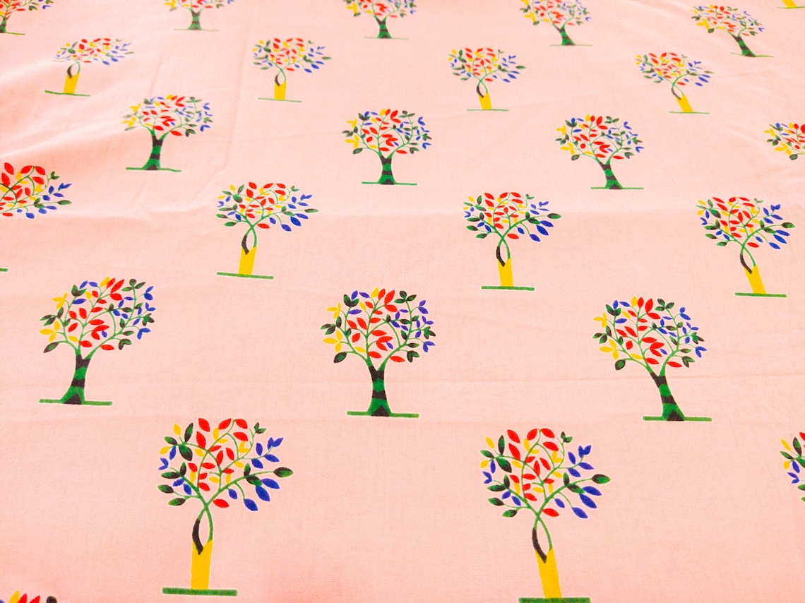 Tree Print Indian Cotton Fabrics, Lightweight Fabric for Dressmaking ...