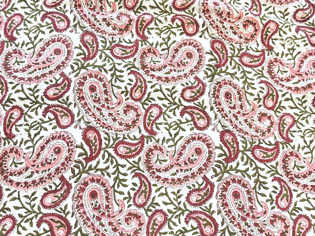 Pink Paisley Fabric, Floral Indian Block Print Fabrics, Lightweight ...