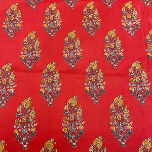 Red Floral Indian Hand Block Print Cotton Fabric, Mughal Buti Flower ...