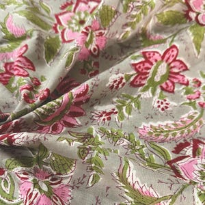 Big Floral Hand Block Print Fabric, 100% Cotton, Lightweight, Big ...