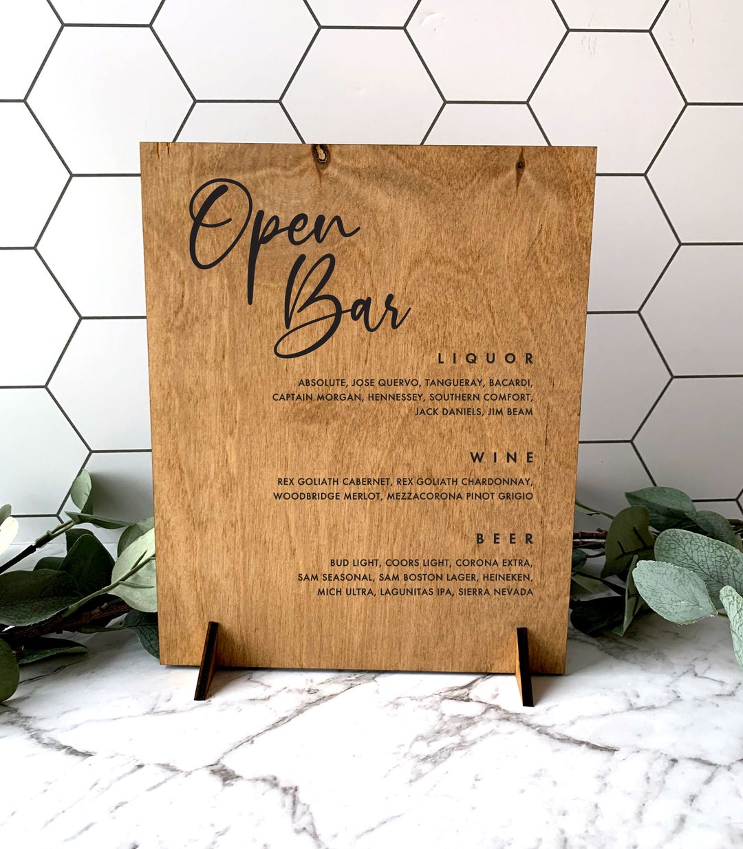Engraved Bar Menu Sign / Custom Signature Drink Sign / Open Bar Wedding ...
