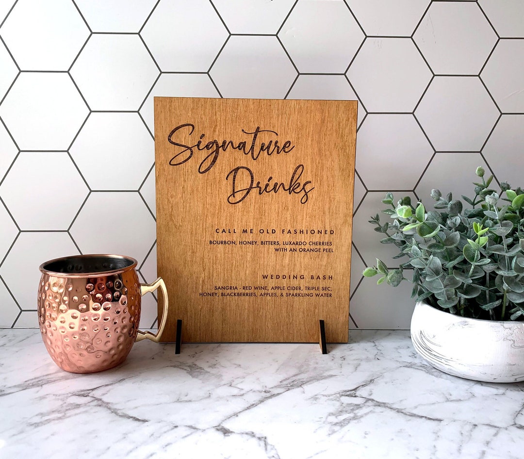 Custom Engraved Bar Menu Sign / Signature Drink Sign / Open Bar Wedding ...