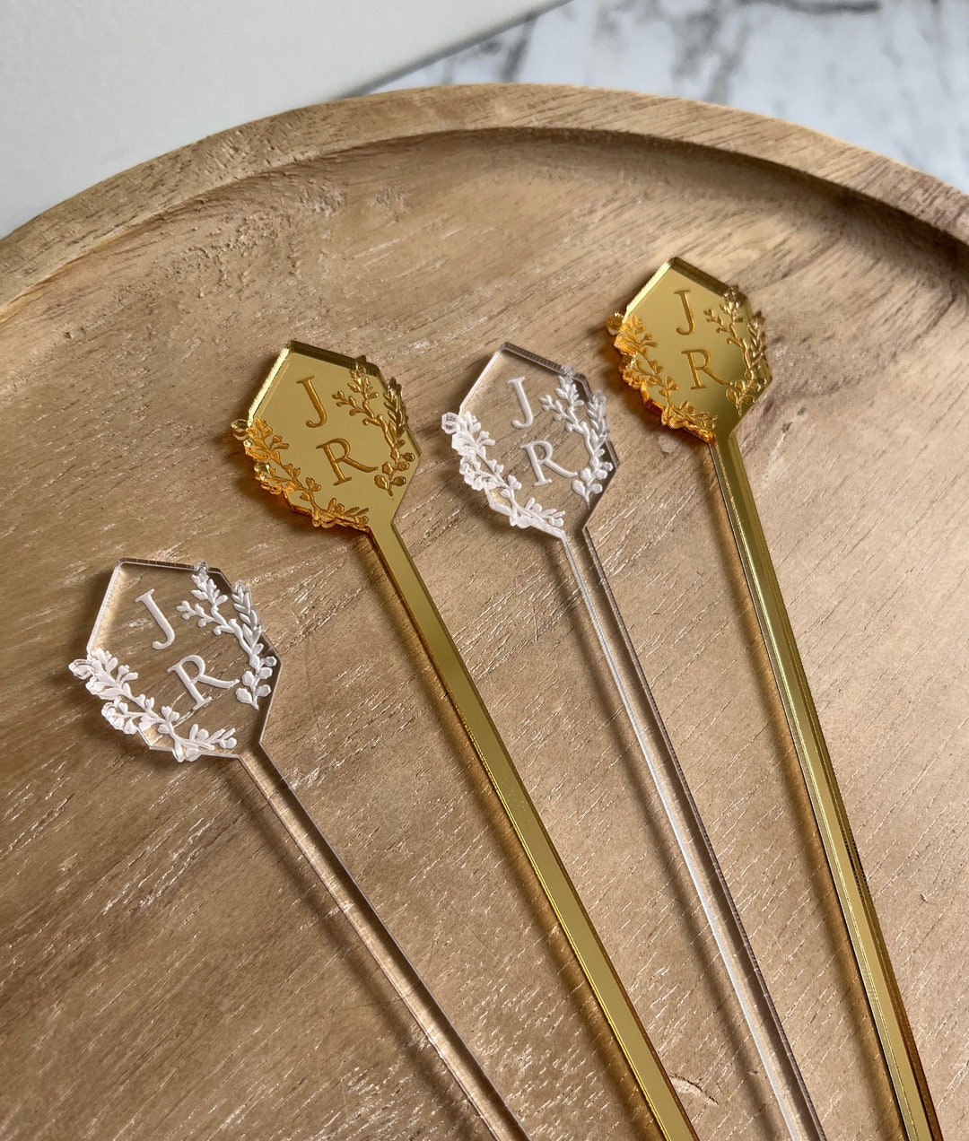 Custom Initials Drink Stirrers | Floral Wedding Decor Stir Stick ...