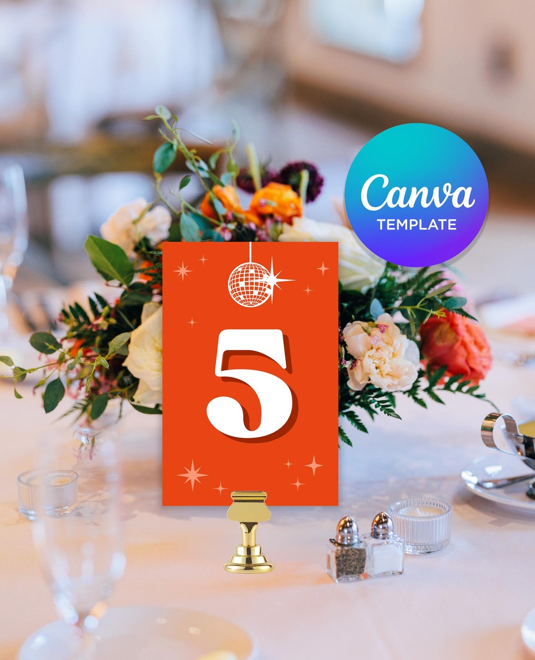 Disco Table Number | Canva Template | Digital Download | Custom Table ...