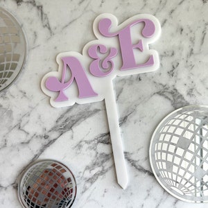 Retro Initials Cake Topper | Custom Disco Wedding Cake Topper ...