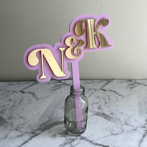 Retro Initials Cake Topper | Custom Disco Wedding Cake Topper ...