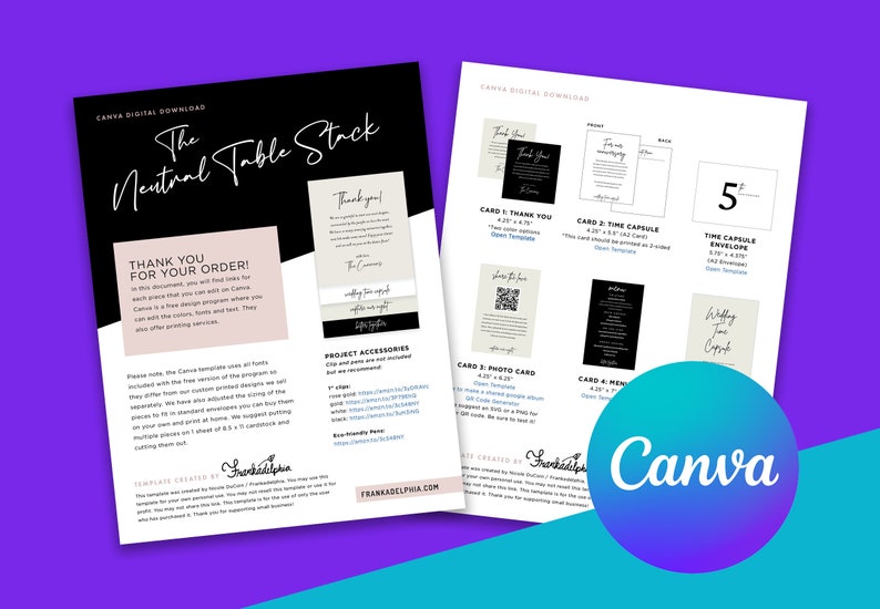 Neutral Menu Stack Canva Template Custom Wedding Time - Etsy