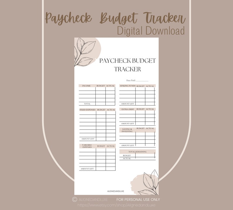 Neutral, Minimal, Paycheck Budget Tracker | Planner Insert PRINTABLE A5 ...