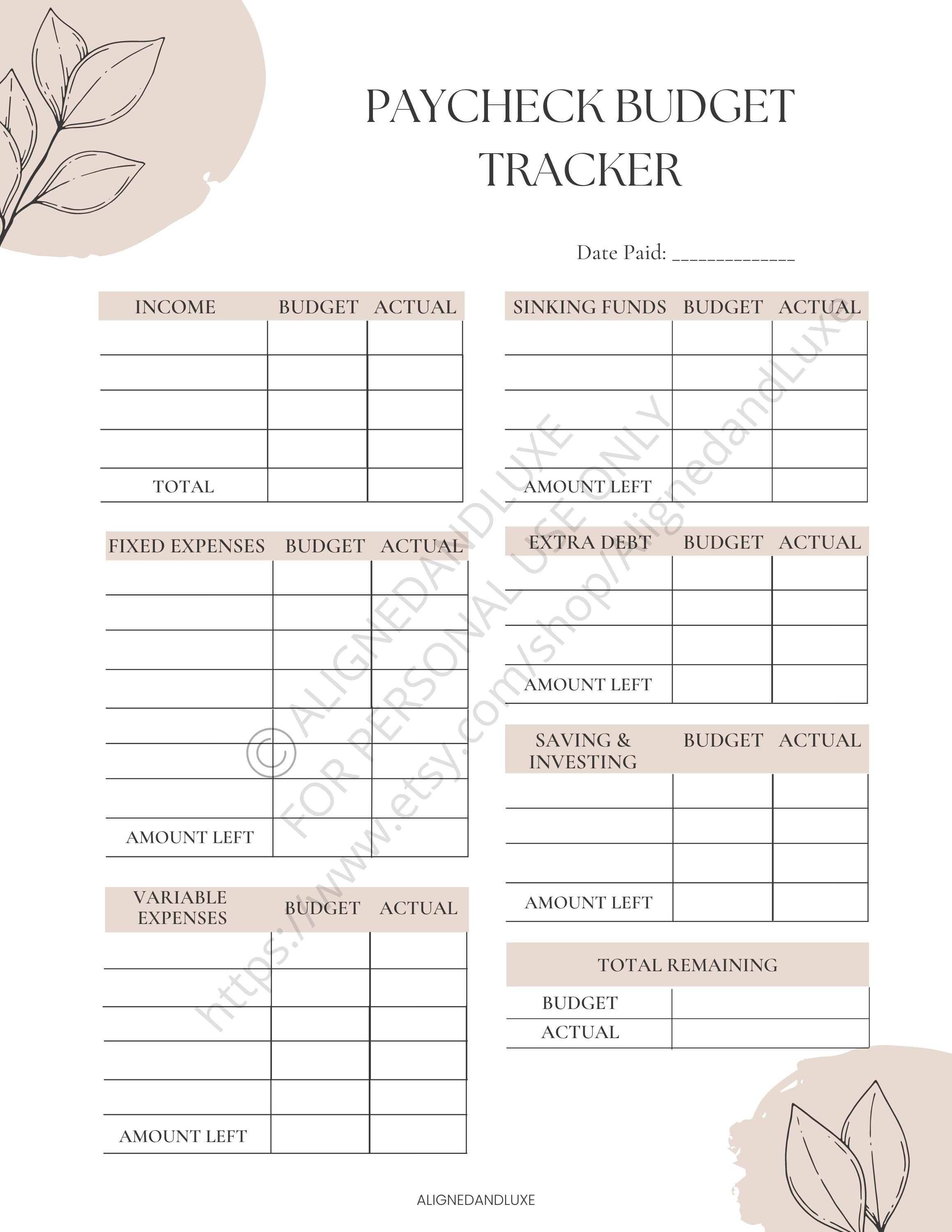 Neutral, Minimal, Paycheck Budget Tracker Planner Insert PRINTABLE A5 ...