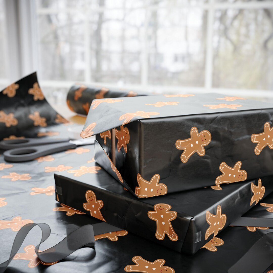 Gingerbread Man Wrapping Paper, Holiday Gift Wrap, Christmas Design ...