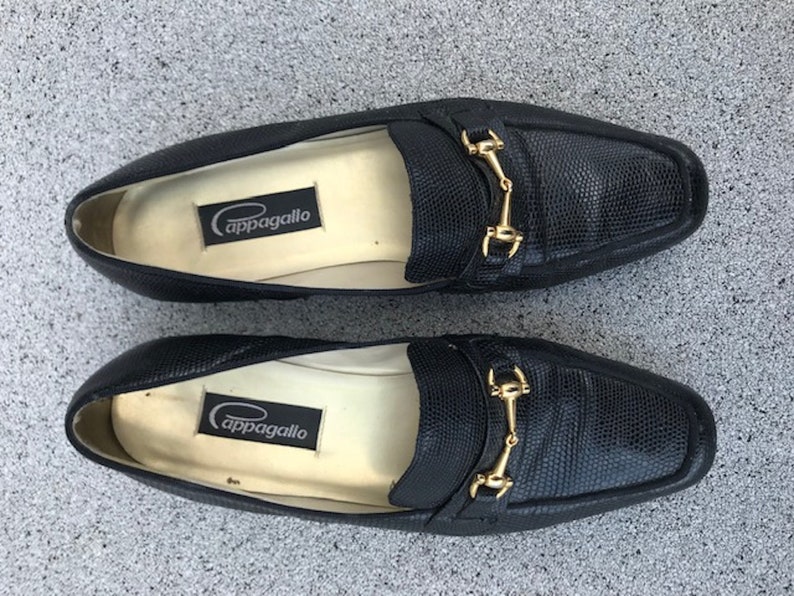 Vintage PAPPAGALLO Black Loafer W/ Horse Bit Gold Detail / Slip on Low ...