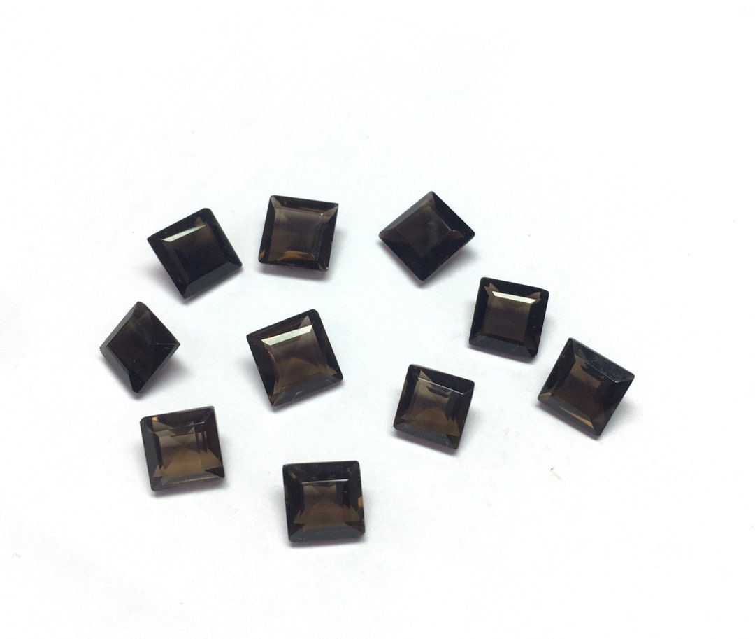 Smoky Quartz Gemstone Lot: 10 Square Cut Pointed Back Stones (3x3-10x10 ...