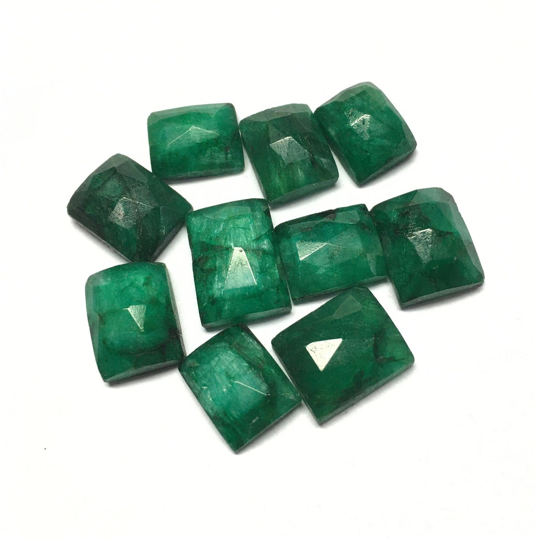 Emerald Rectangle Rose Cut Flat Back Loose Gemstone (4x6 to 13x18 MM ...