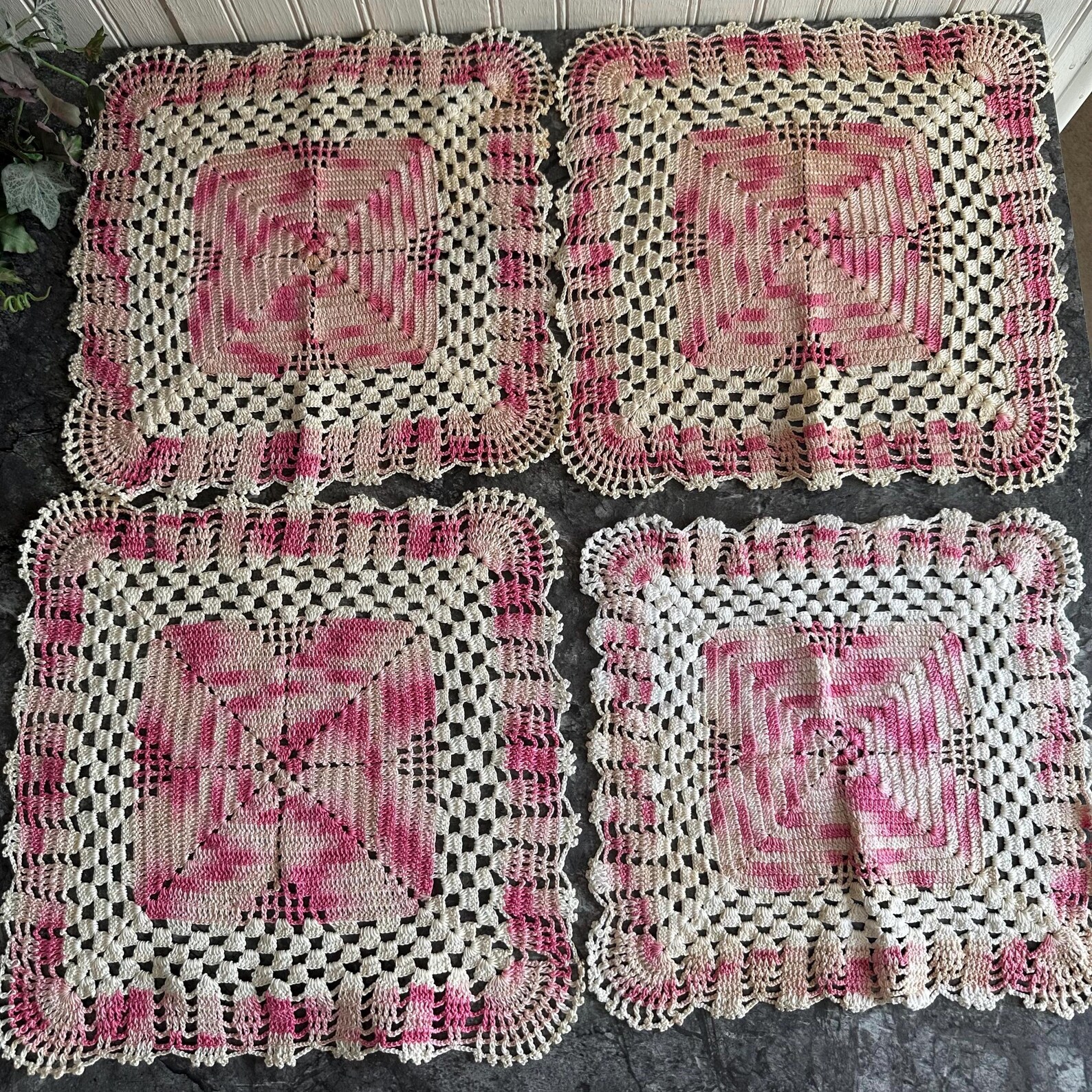 Vintage Square Doily Lot/shabby Chic Crocheted Doilies Pink and White 4 ...