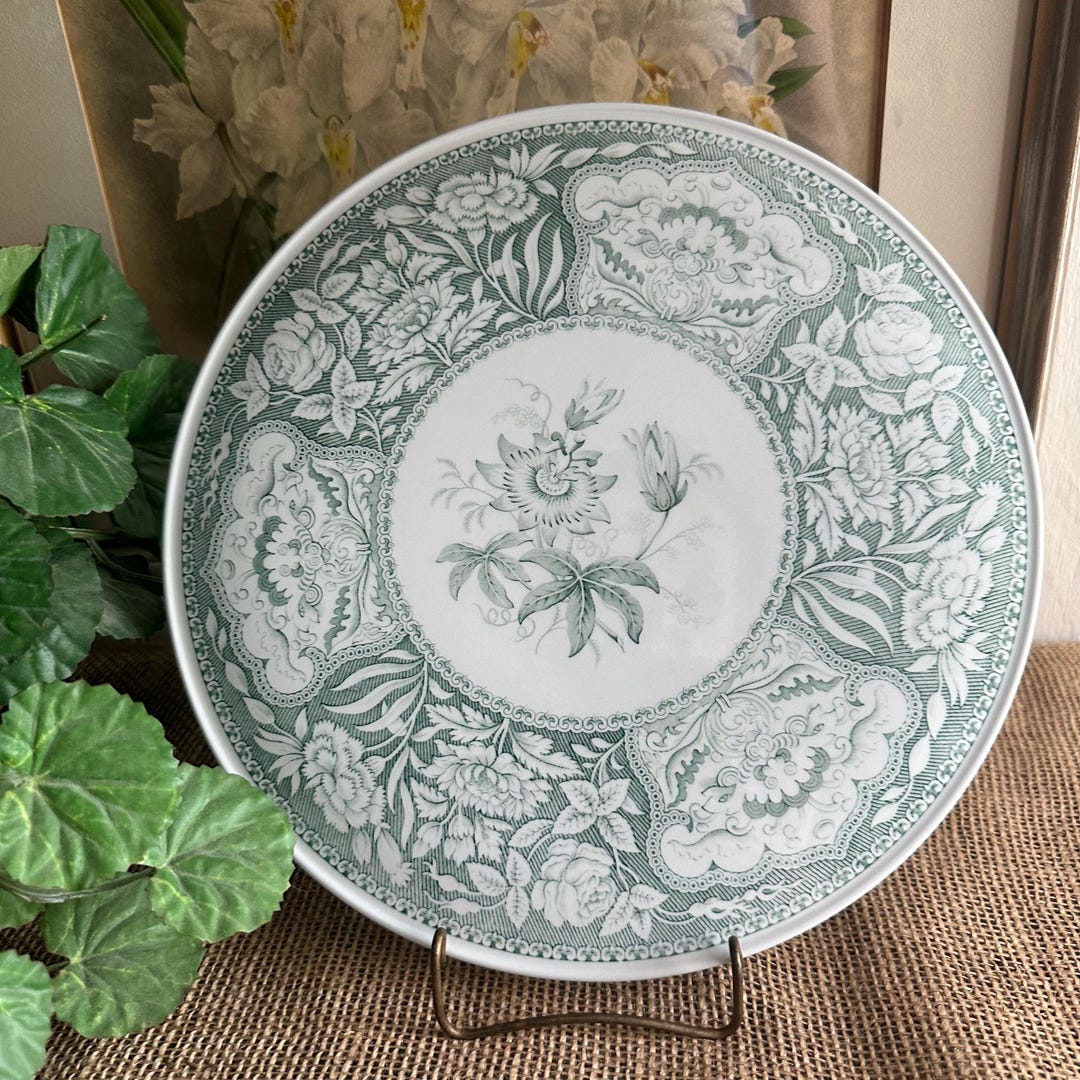 Vintage Spode Cake Plate/spode Green ‘floral’ Pattern 11 1/2” Platter ...