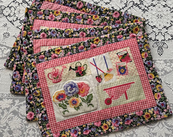 Vintage Quilted Placemats/shabby Chic Garden Placemats/set of 4 - Etsy