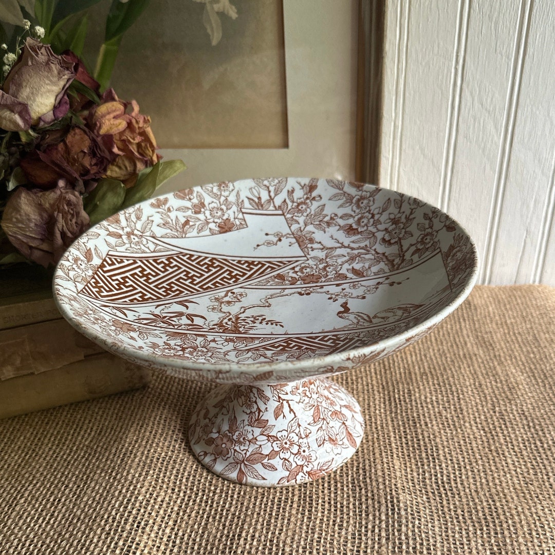 Antique Ironstone Compote/brown Transferware/pinter & Bourne Burslem ...