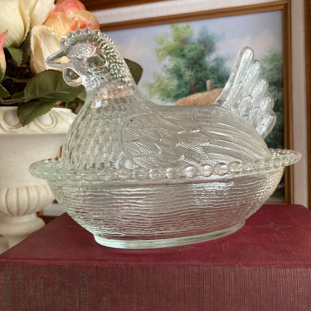 Vintage Nesting Hen Dish/clear Glass - Etsy