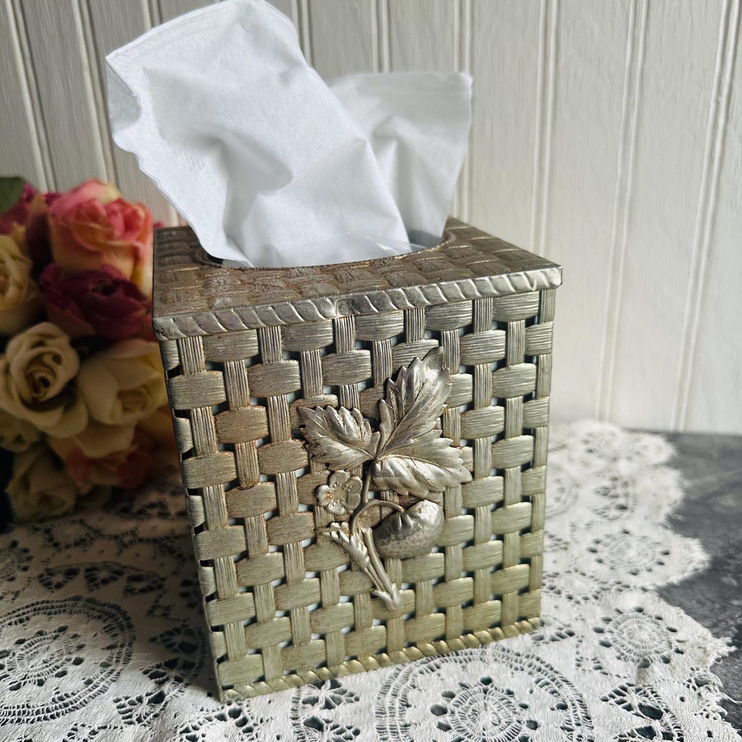 Vintage Tissue Box Cover Woven Metal Ormolu Hollywood Regency - Etsy