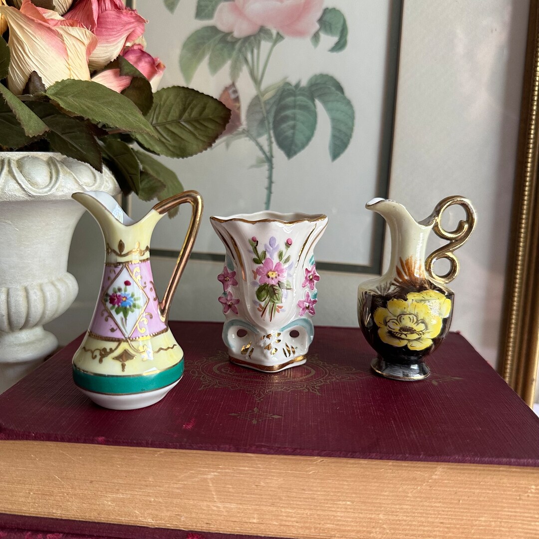 Vintage Mini Vases Lot of 3/trio of Miniature Vases/hand Painted - Etsy