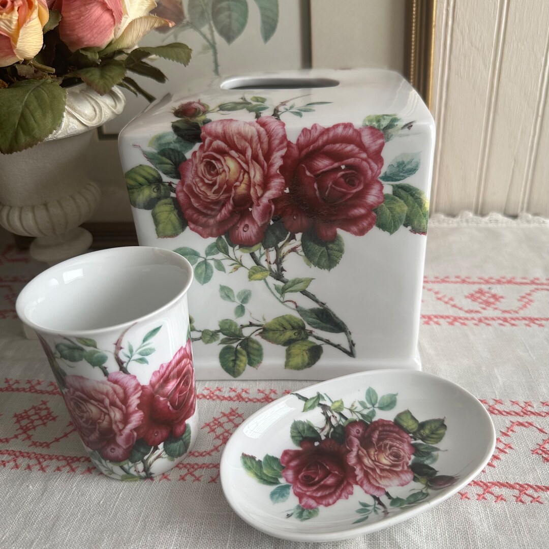 Vintage Bath Decor/i Godinger Porcelain Bath Set/tissue Box Cover ...