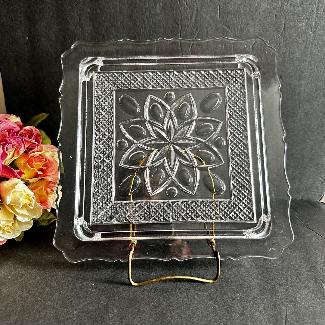 Vintage Cake Stand/crystal Imperial Cape Cod Cake Plate/rare 10” Square ...