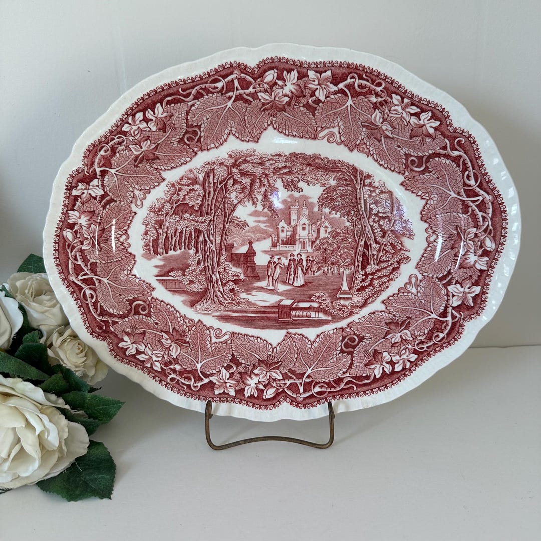 Vintage Ironstone Platter/masons Vista/pink Transferware Meat Platter ...