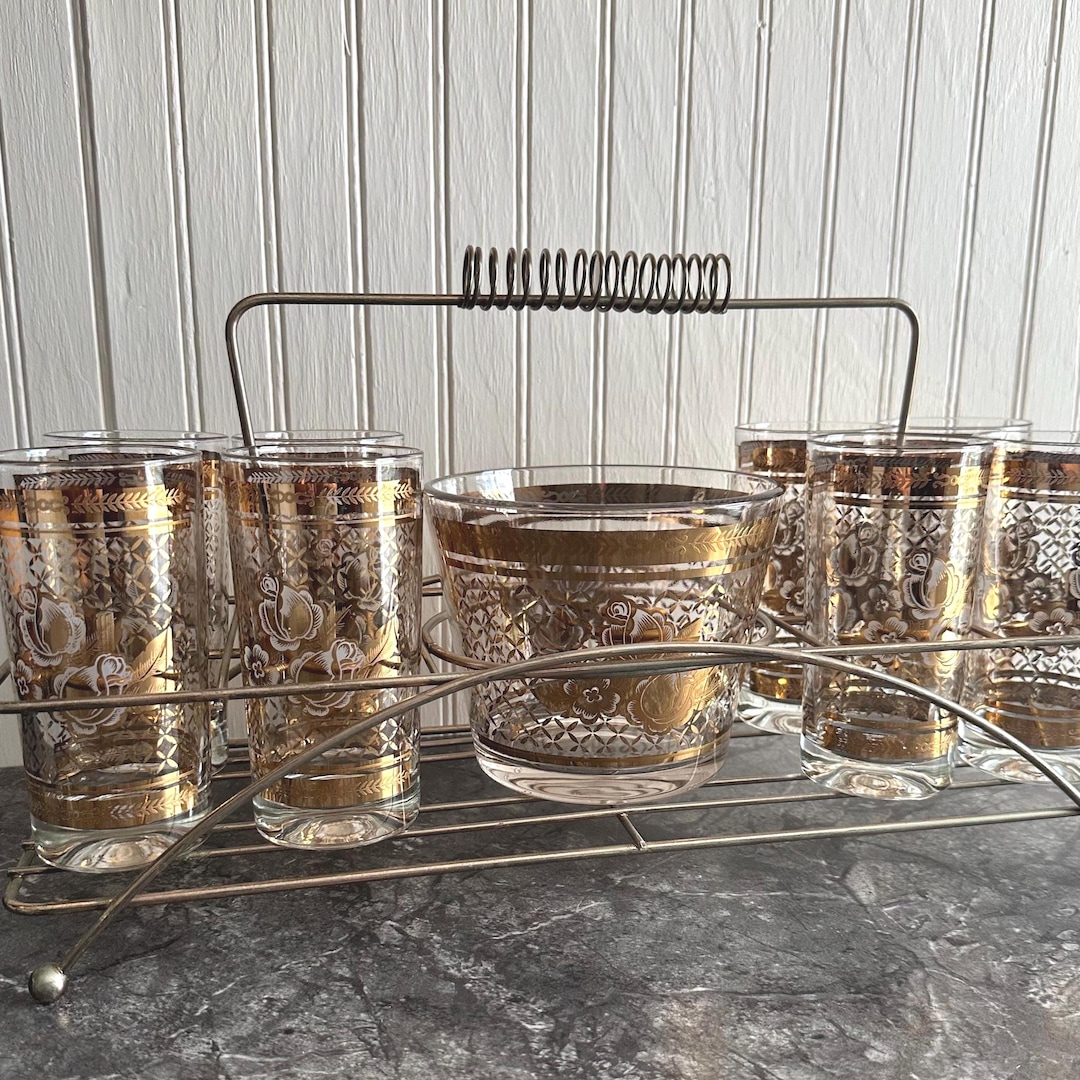 Vintage Culver Starlyte 22K Gold Barware Set: Highballs, Ice Bucket ...