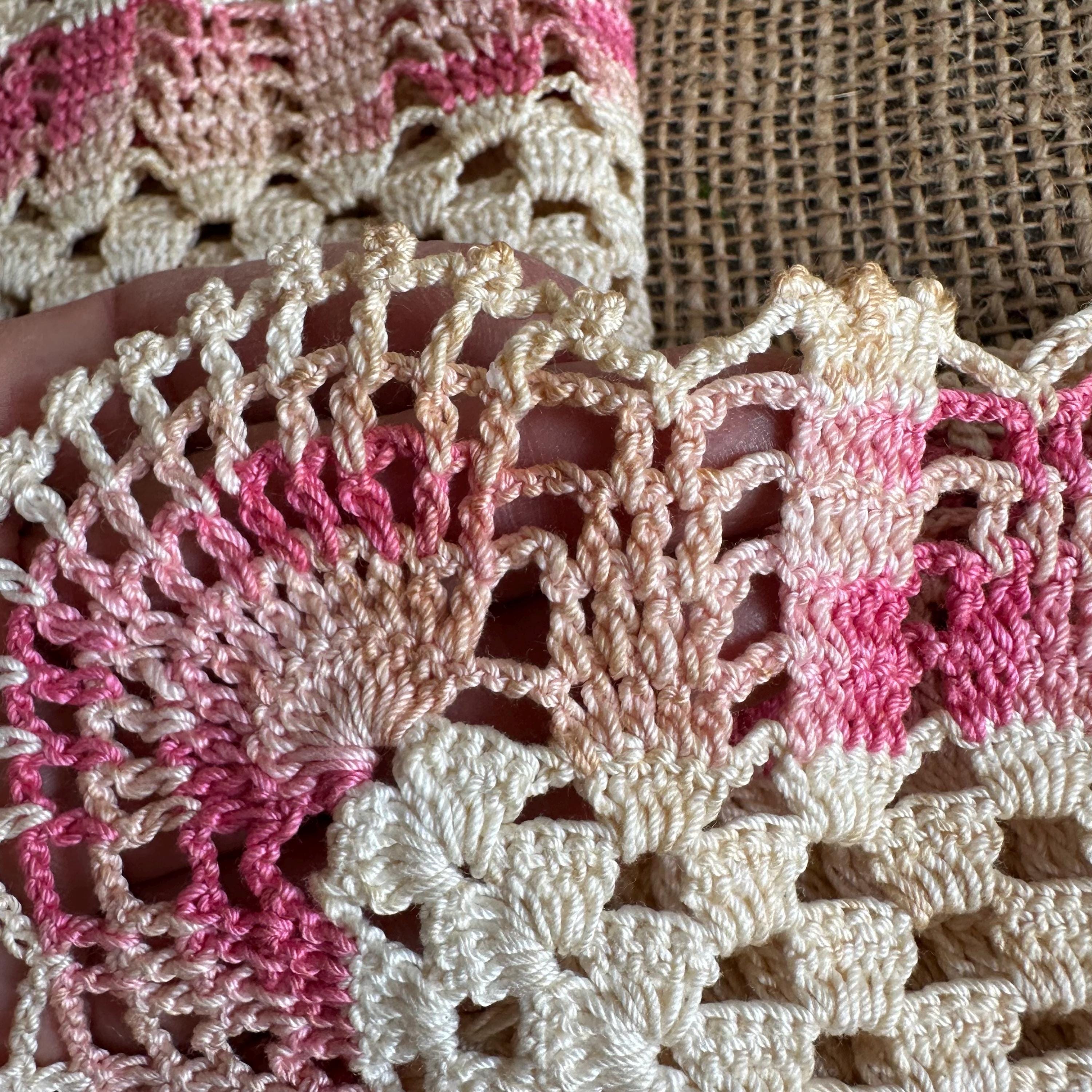 Vintage Square Doily Lot/shabby Chic Crocheted Doilies Pink and White 4 ...