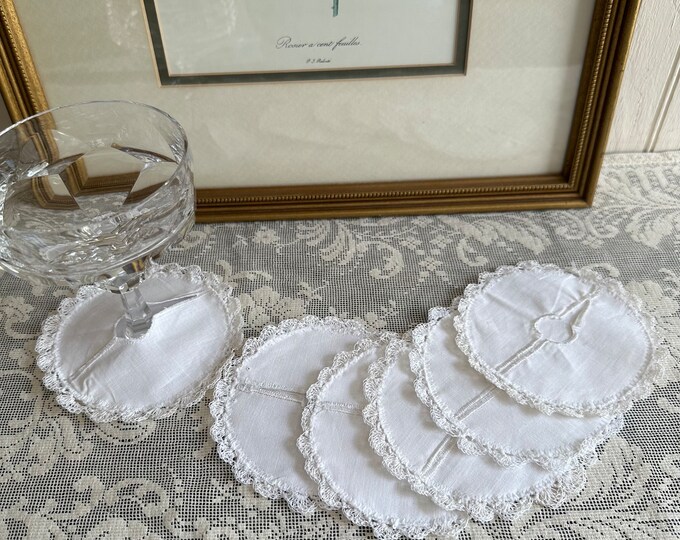 Vintage Linen Wine Glass Coaster/slippers/shabby Chic Linen Wine ...