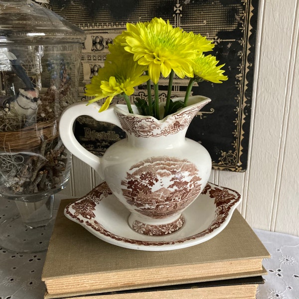 Brown Transferware Pitcher - Etsy