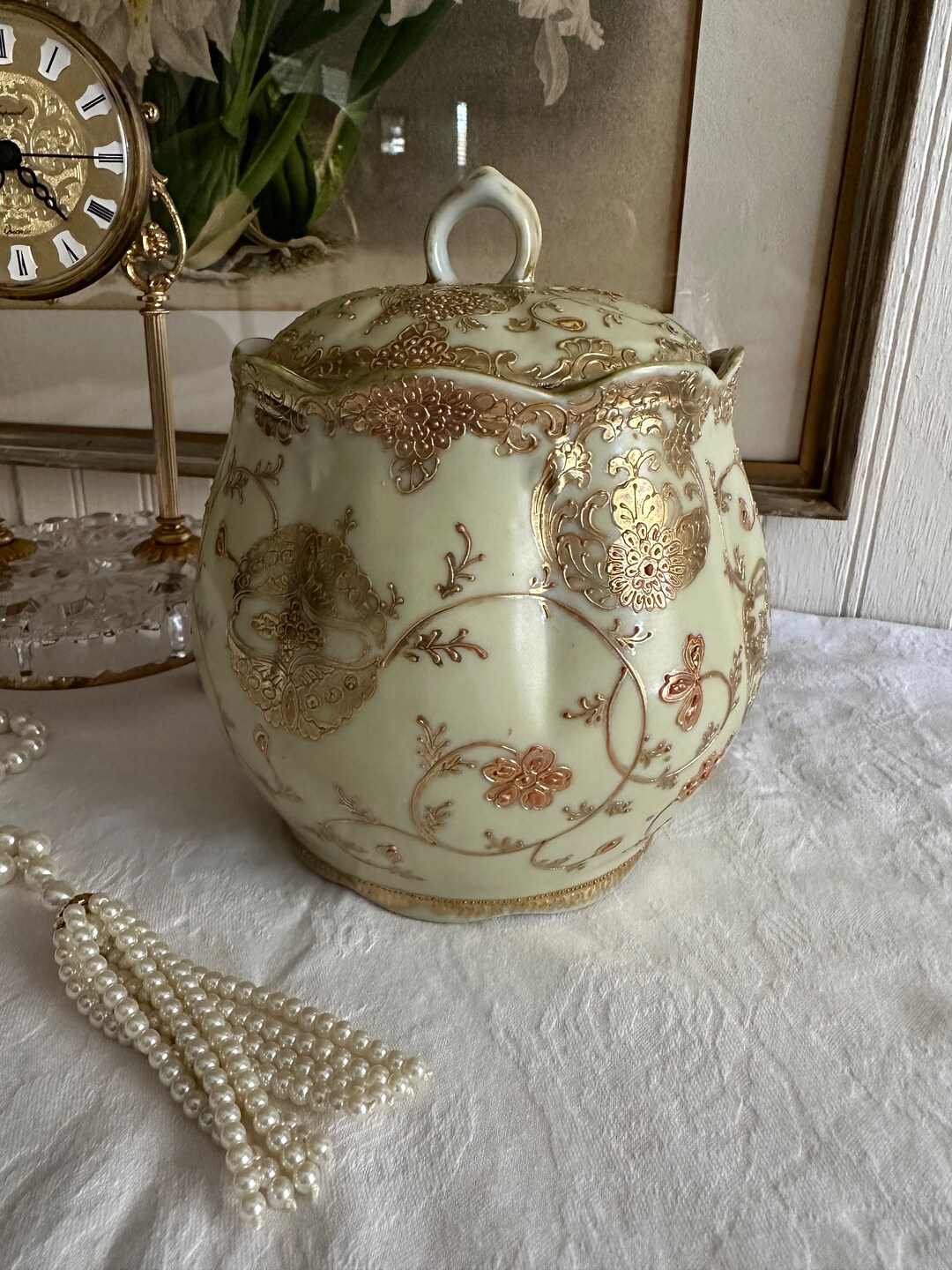 Antique Biscuit Jar Gold Overlay - Etsy