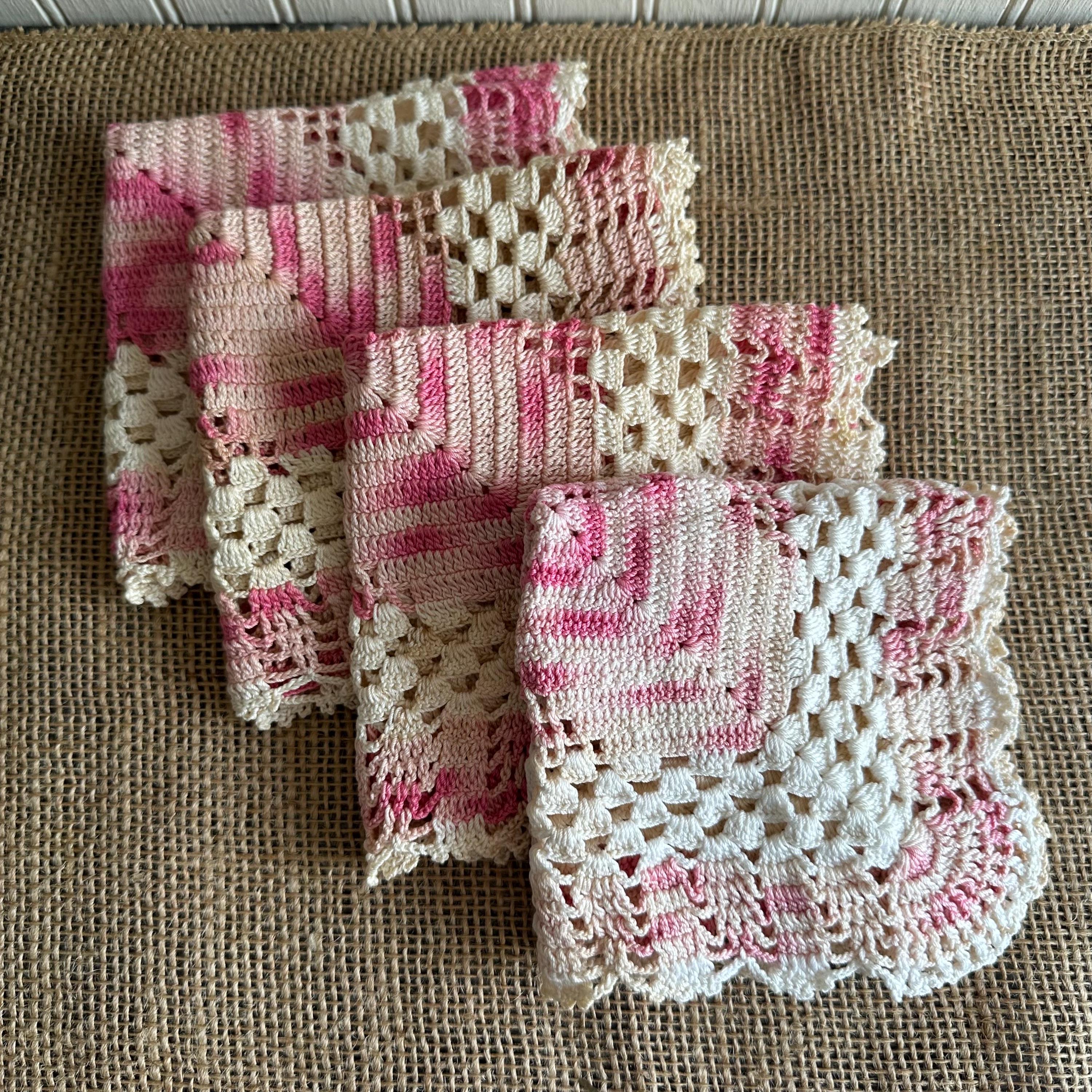 Vintage Square Doily Lot/shabby Chic Crocheted Doilies Pink and White 4 ...