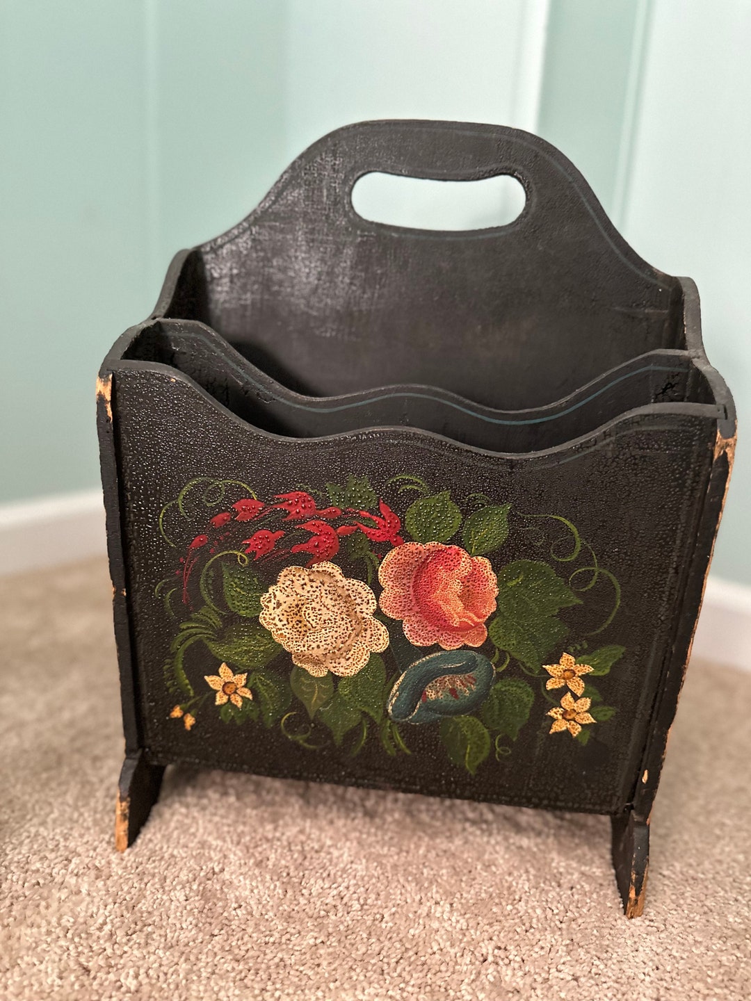 Antique Magazine Holder/french Tole Painted Magazine Stand - Etsy